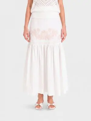 TWINSET Embroidered Tiered Midi Skirt - White