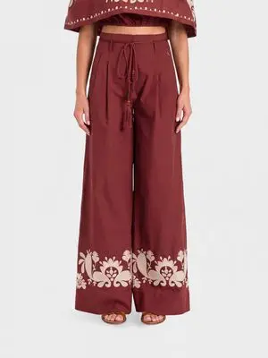 TWINSET Embroidered Wide-legged Trousers - Red