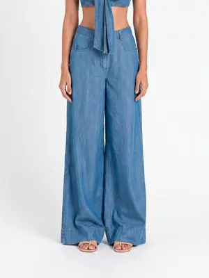 TWINSET Wide-leg Lyocell Trousers With Mid-rise Waist - Denim