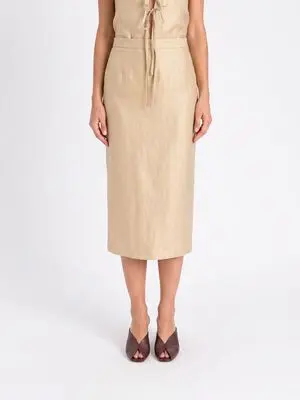 TWINSET High-waisted Midi Pencil Skirt With Back Slit - Gold