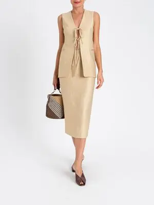 TWINSET High-waisted Midi Pencil Skirt With Back Slit - Gold