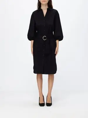 TWINSET Cotton Midi Shirtdress With Puff Sleeves And Belted Waist - Black