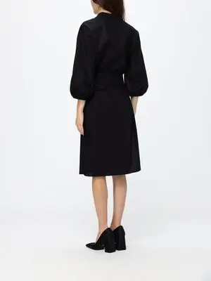 TWINSET Cotton Midi Shirtdress With Puff Sleeves And Belted Waist - Black