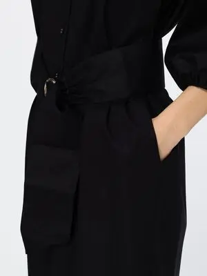 TWINSET Cotton Midi Shirtdress With Puff Sleeves And Belted Waist - Black