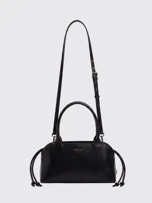 TWINSET Faux Leather Rounded Handbag With Drawstring Closure - Black