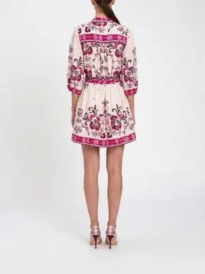 TWINSET U & B Linen Blend Ethnic Print Mini Dress