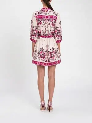TWINSET Linen Blend Chemisier Dress With Ethnic Print