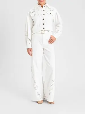TWINSET Cotton High Waisted Trousers With Lace Inserts