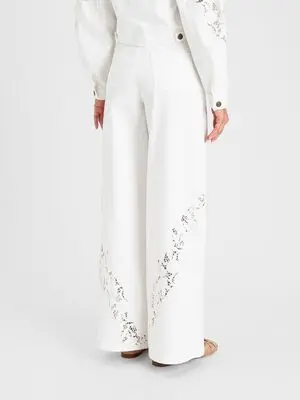 TWINSET Cotton High Waisted Trousers With Lace Inserts