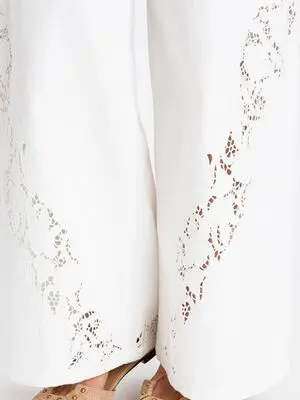 TWINSET Cotton High Waisted Trousers With Lace Inserts