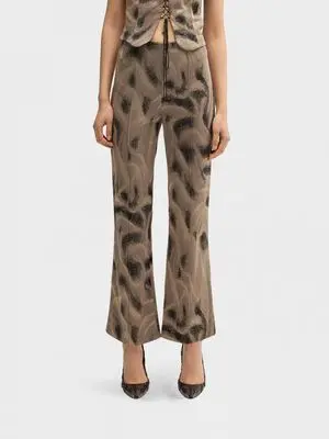 MARGHERITA MACCAPANI Printed Cotton Blend Flared Trousers - Sand