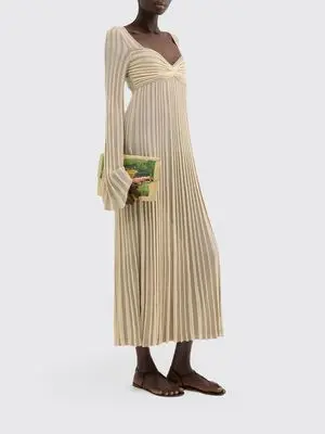 MARGHERITA MACCAPANI Long Sleeve V-neck Midi Dress - Beige
