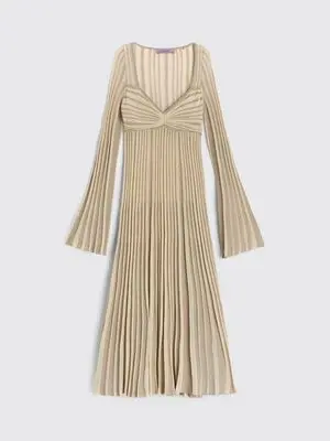 MARGHERITA MACCAPANI Long Sleeve V-neck Midi Dress - Beige