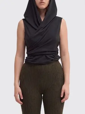 MARGHERITA MACCAPANI Sleeveless Hooded Top With Draped Design - Black