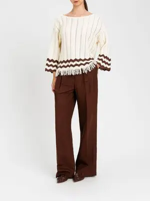 TWINSET Linen Blend Wide Leg Trousers