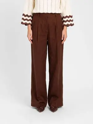TWINSET Linen Blend Wide Leg Trousers - Brown