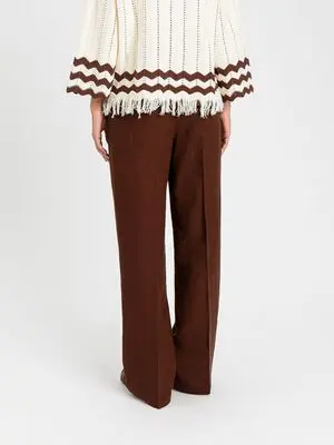 TWINSET Linen Blend Wide Leg Trousers - Brown