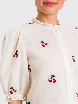 TWINSET Ramie Cropped Shirt With Embroidery