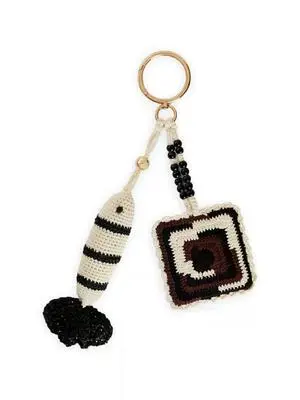 Sandro Crochet Knit Fish Pendant Bag Charm - Neutrals