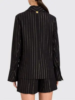 TWINSET Pinstriped Cotton Blend Double Breasted Blazer
