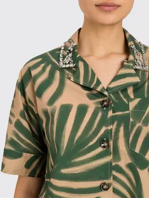 TWINSET U & B Shirt With Leaf Print And Embellished Collar