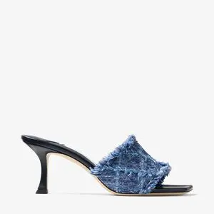 JIMMY CHOO Alexia 70 Crosshatch Denim Mules