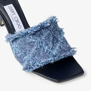 JIMMY CHOO Alexia 70 Crosshatch Denim Mules