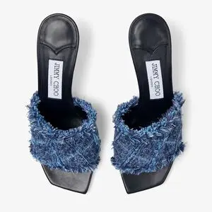 JIMMY CHOO Alexia 70 Crosshatch Denim Mules