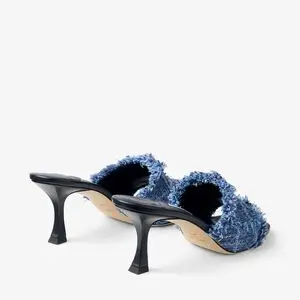 JIMMY CHOO Alexia 70 Crosshatch Denim Mules