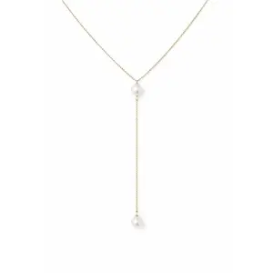 PEARL CODE Premium Necklace With Two Natural Round Pearls - Gold