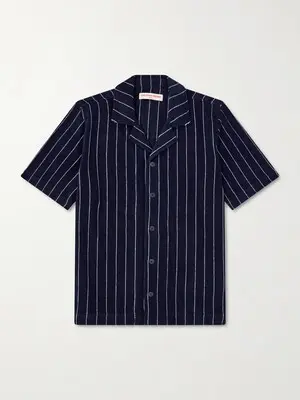 Orlebar Brown Hawkin Stripe Towelling Cotton Shirt - Blue