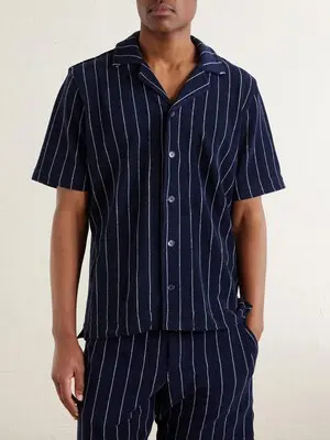 Orlebar Brown Hawkin Stripe Towelling Cotton Shirt - Blue