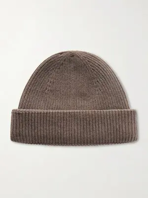 John Smedley Ribbed Cashmere And Wool-blend Beanie - Brown