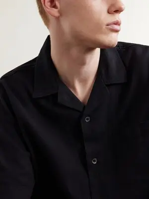 CORRIDOR Convertible-collar Cotton-hopsack Shirt - Black