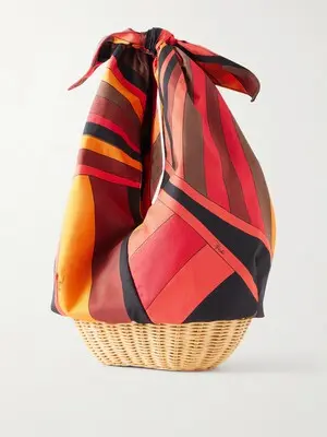 Emilio Pucci Embellished Woven Bamboo And Silk Twill Clutch