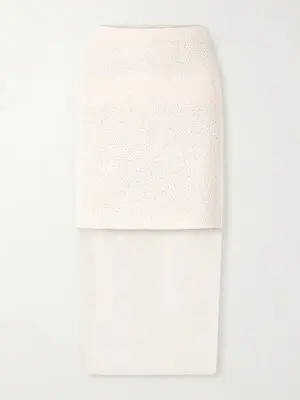 Khaite Sybil Layered Cotton-blend Bouclé And Organza Midi Skirt - Neutrals