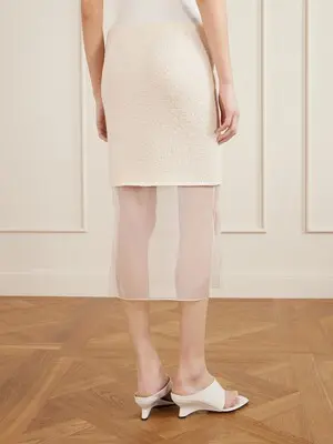 Khaite Sybil Layered Cotton-blend Bouclé And Organza Midi Skirt - Neutrals