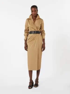 Max Mara Cotton Satin Midi Shirt Dress - Desert