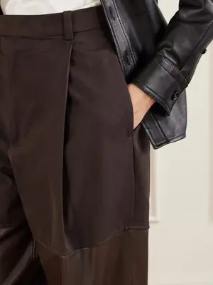 Bottega Veneta Leather-trimmed Cotton Straight-leg Pants - Brown