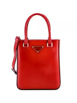 Prada Brushed Leather Convertible Tote Small Crossbody Bag - Red