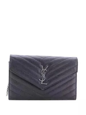 Saint Laurent Classic Monogram Wallet On Chain Matelasse Chevron Leather Small Crossbody Bag - Black