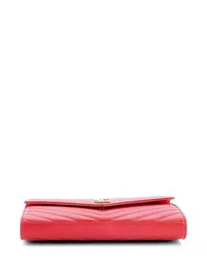 Saint Laurent Matelassé Chevron Leather Monogram Wallet On Chain - Red