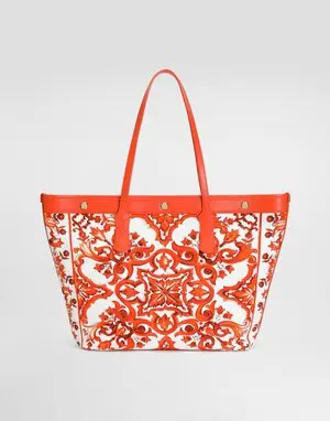 Dolce & Gabbana Atene Shopping Bag In Majolica-print Canvas And Calfskin
