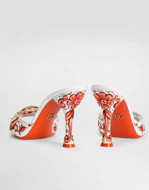 Dolce & Gabbana Majolica Print Brocade Mules With Embroidery