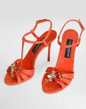 Dolce & Gabbana Brocade Sandals With Stones And Embroidery