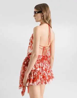 Dolce & Gabbana Majolica-print Chiffon Halterneck Dress