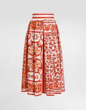 Dolce & Gabbana Majolica-print Poplin Pleated Midi Skirt