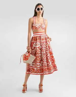 Dolce & Gabbana Majolica-print Poplin Pleated Midi Skirt
