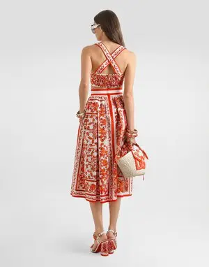 Dolce & Gabbana Majolica-print Poplin Pleated Midi Skirt