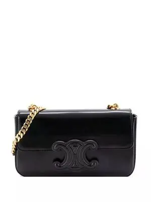 Celine Triomphe Chain Leather Shoulder Bag - Black